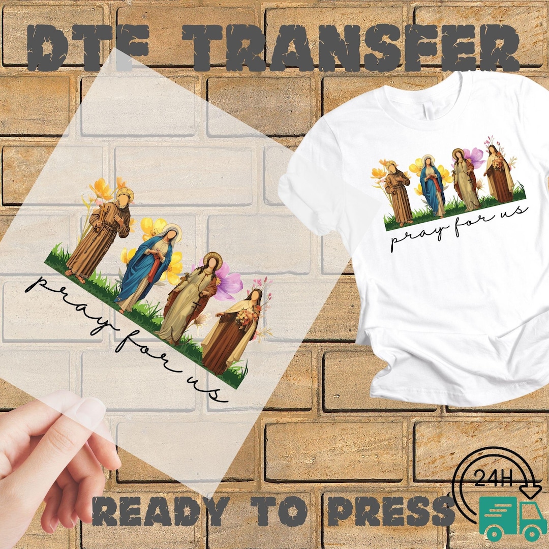 Catholic Saints DTF Transfer - Floral Women Religious Design, Ready to ...