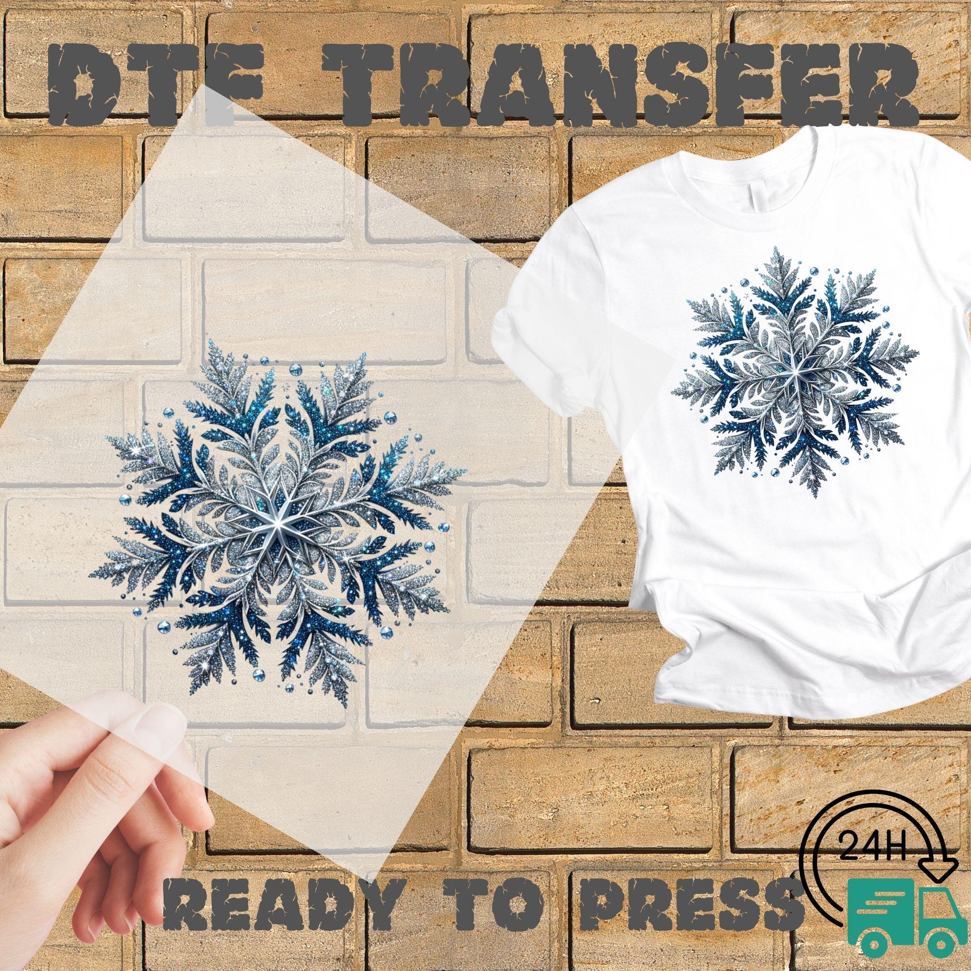 Silver Blue Glitter Snowflakes DTF Transfer: Christmas T-shirt Design ...
