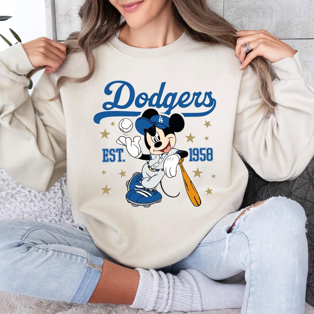 Mickey Mouse Dodgers 1958 Baseball Sweatshirt, Mickey Mouse Sweater ...