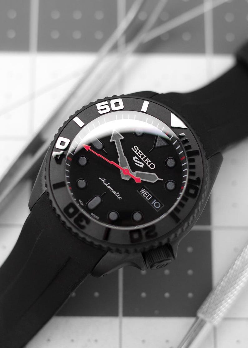 SEIKO STEALTH Black 42mm Custom Mod Automatic Watch, Seiko Custom Built ...