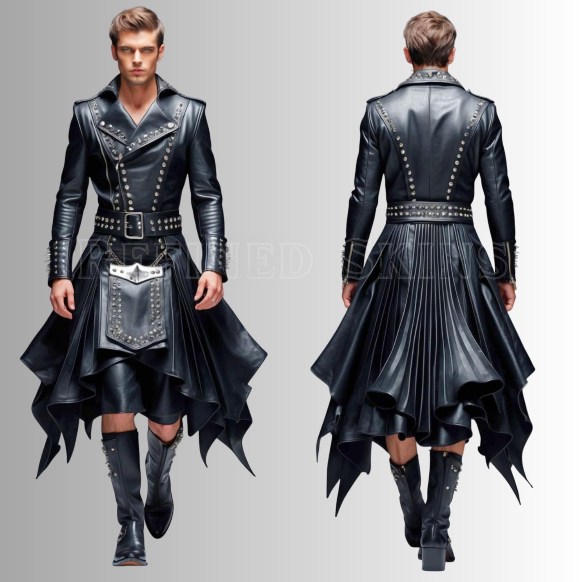 Gothic Warrior Leather Jacket & Kilt – Handcrafted Medieval Steampunk ...