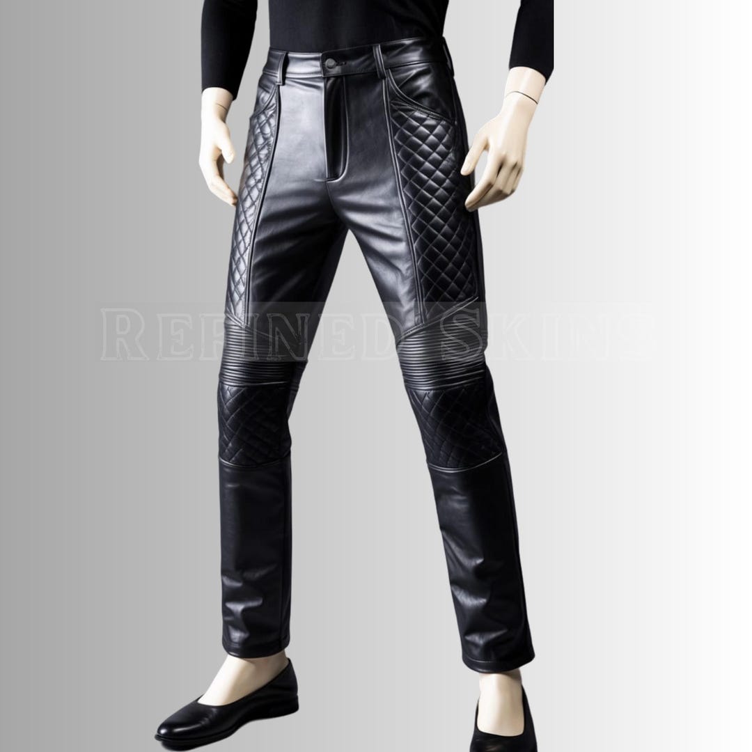 Handmade Black Quilted Leather Pants for Men With Zipper Detail ...
