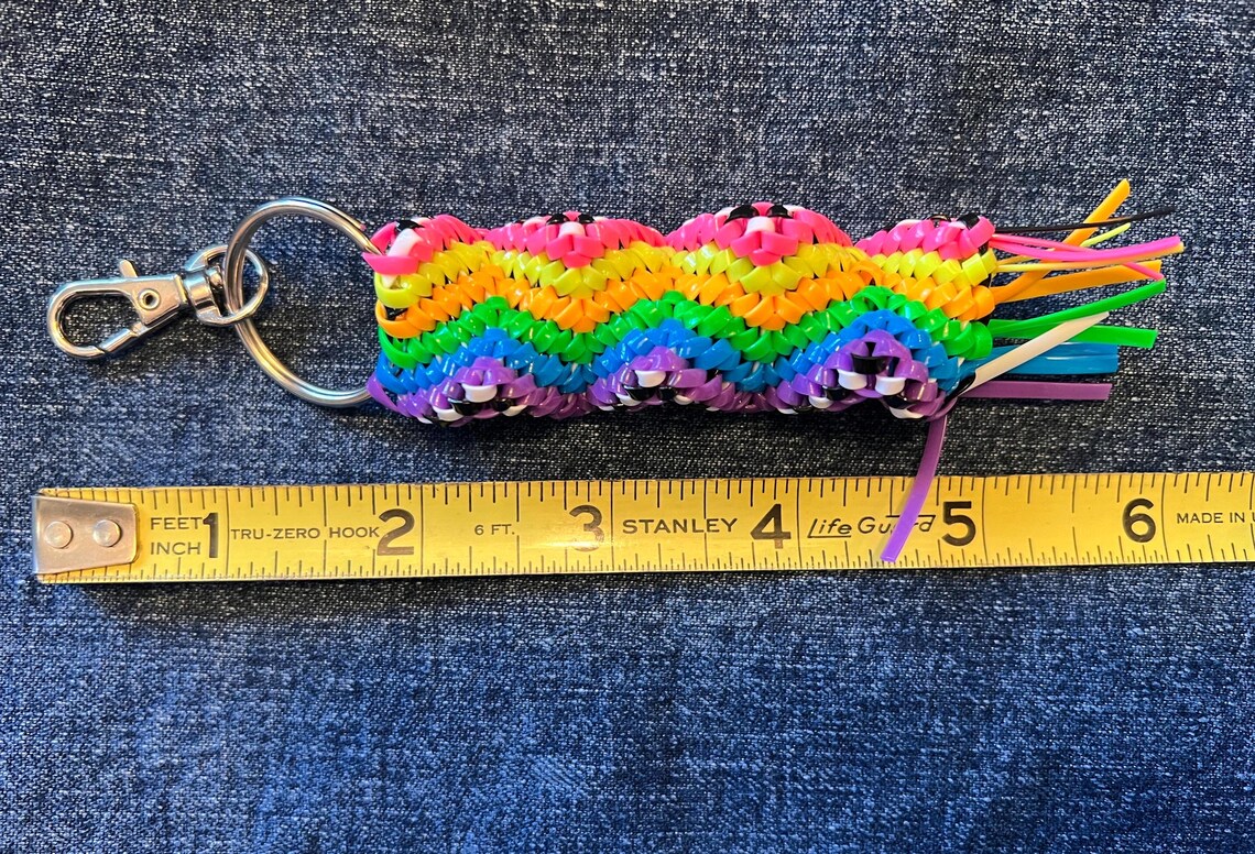 Rainbow Zigzag Keychain: 90s Neon Plastic Lanyard - Etsy