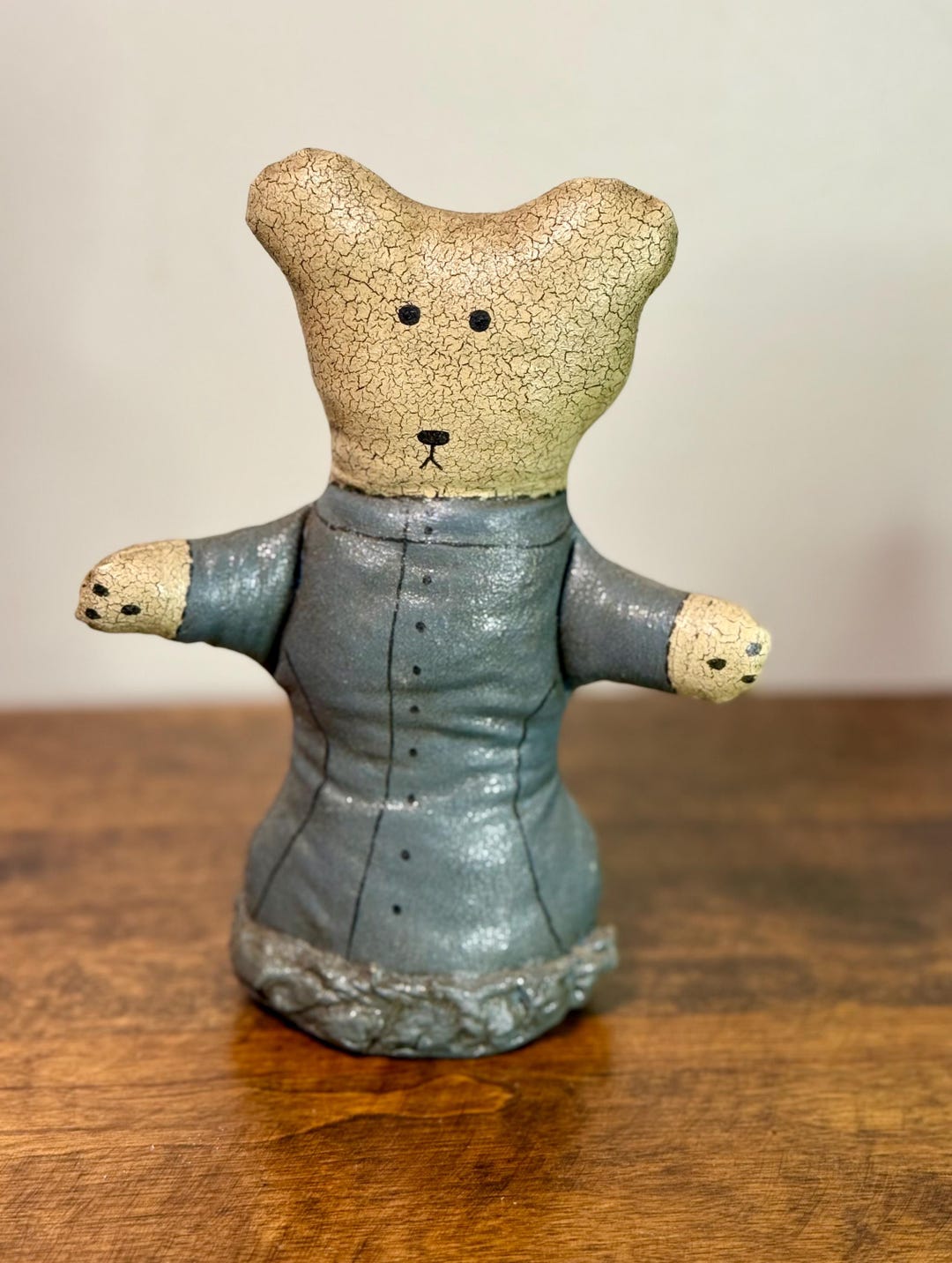 Handmade Folk Art Bear Figurine – Crackle Finish, Whimsical Vintage ...
