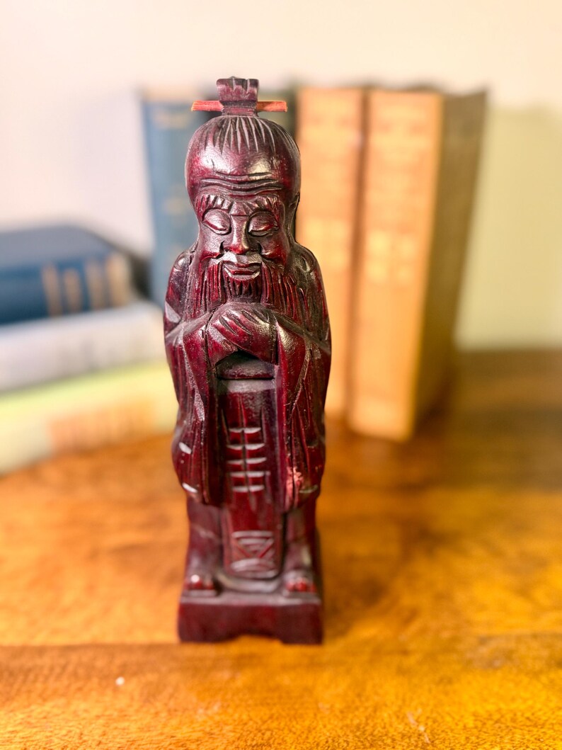 Carved Wood Asian Scholar Figure – Red Lacquered Statue (8”) - Etsy