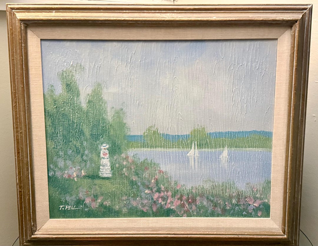 Vintage Thomas Pell Original Landscape Painting | Serene Garden Scene ...