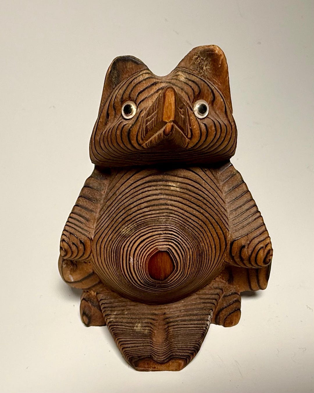 Vintage Shou-sugi-ban Japanese Tanuki Hand-carved Wooden Bear Folk Art ...