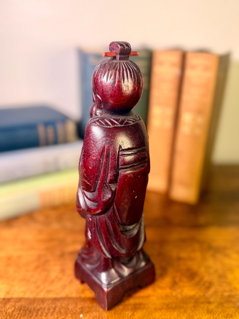Carved Wood Asian Scholar Figure – Red Lacquered Statue (8”) - Etsy