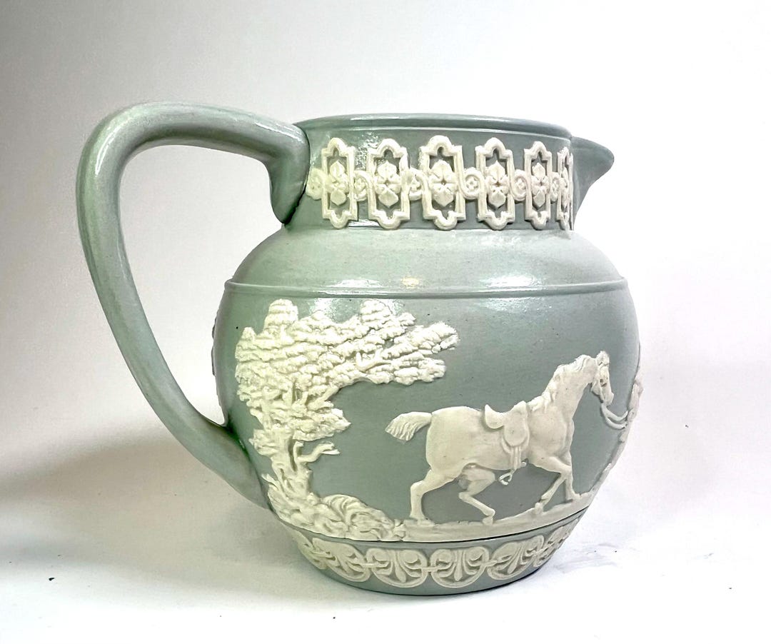 Antique Copeland Spode English Ceramic Pitcher Jasperware Hunt Scene ...