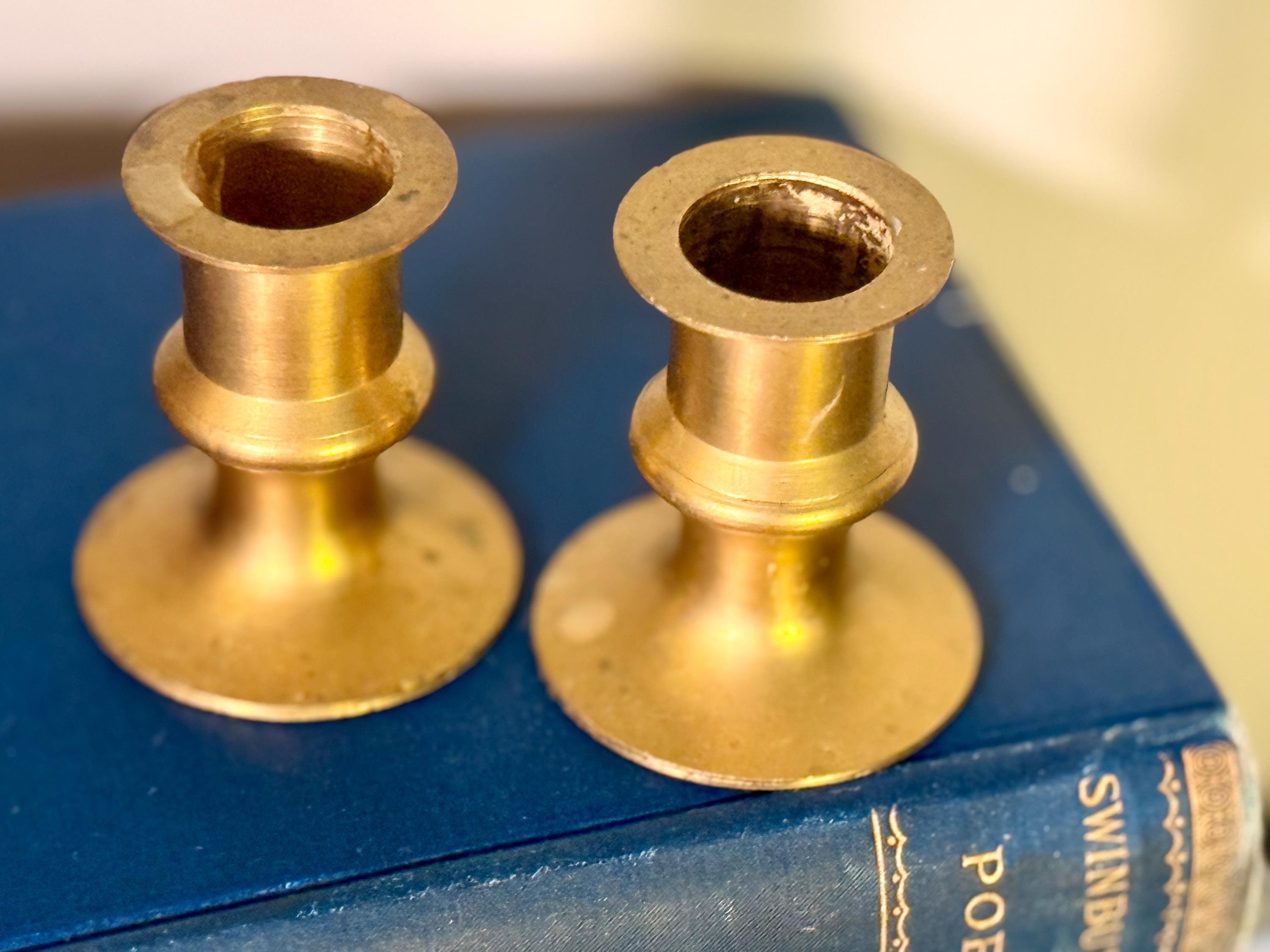 Pair of Vintage Brass Mini Candlesticks, Short Taper Holders ...
