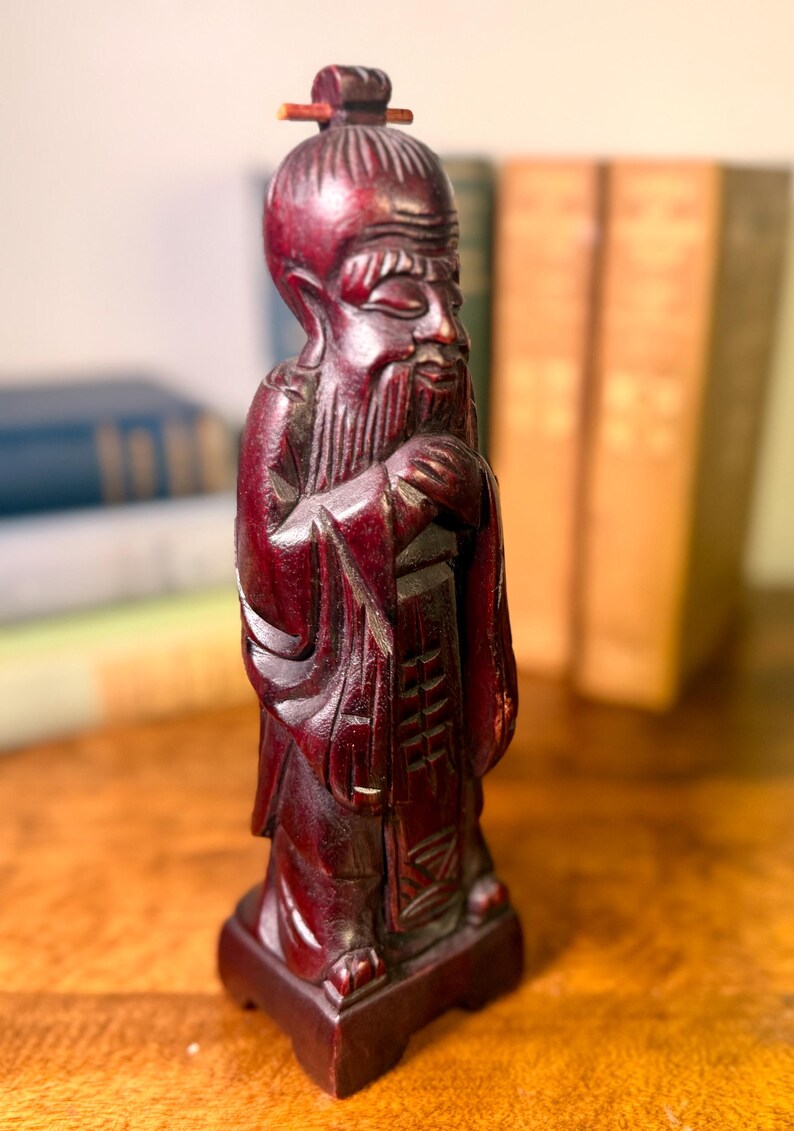 Carved Wood Asian Scholar Figure – Red Lacquered Statue (8”) - Etsy
