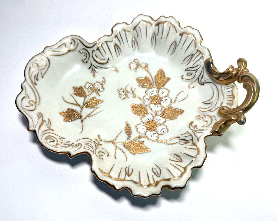 Antique Kalk German Porcelain Dish – Gilded Floral Vanity Tray With ...