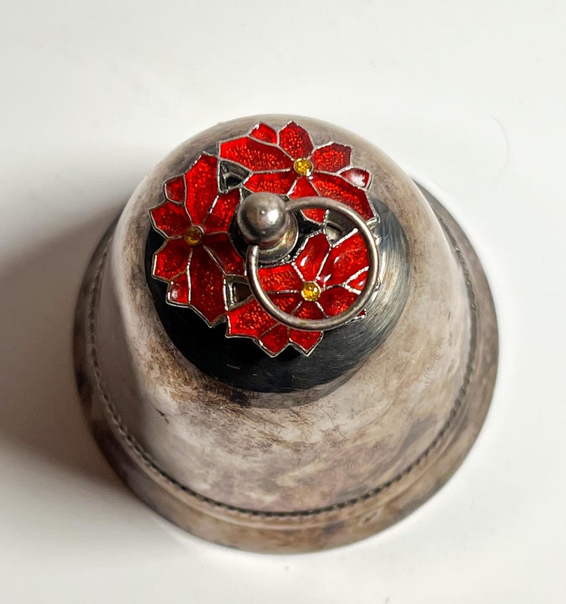 Vintage Wallace Silver Plated Christmas Bell Poinsettia Enamel Top ...