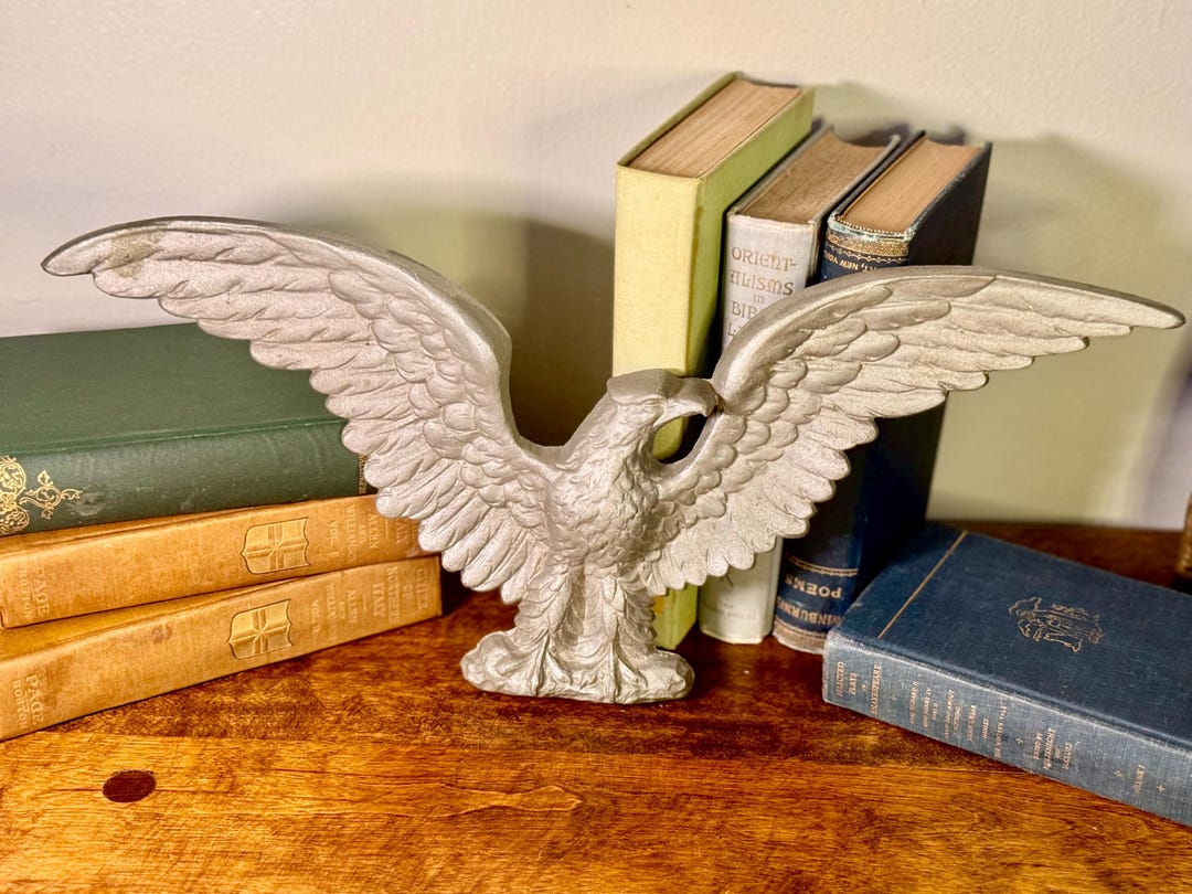Large Cast Metal Eagle Sculpture | Silver Winged Bird Mantel Decor ...
