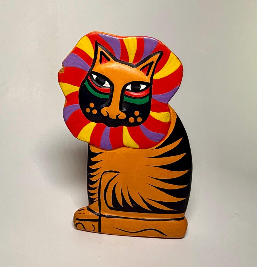 Laurel Burch Wooden Cat Figurine – Hand Painted Collectible Folk Art ...