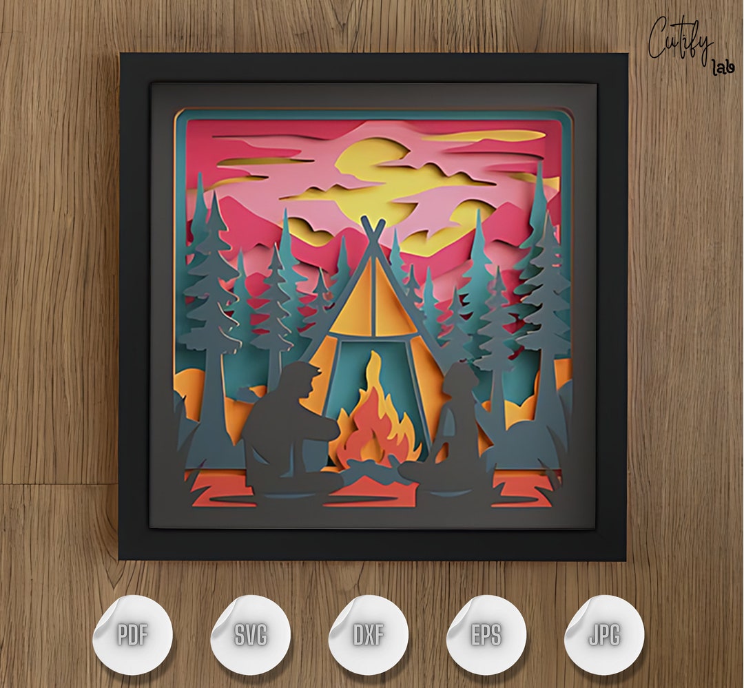 Camping Scene 3D SVG Shadow Box Layered Campfire and Tent Art, Wooden ...