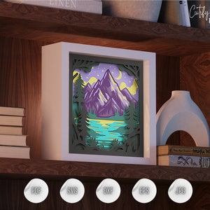 Mountain Lake Sunset Shadow Box SVG Template, DIY Cabin Wall Décor, Layered Cardstock Project ...