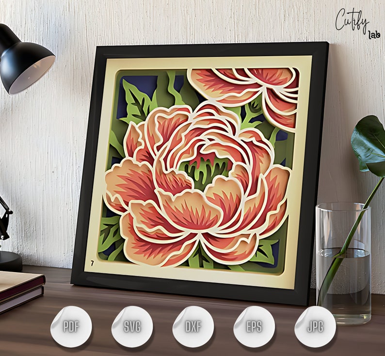 Flower Bundle 3D SVG 8x8 Shadow Box Gift, Valentine DIY 3D SVG Lightbox ...