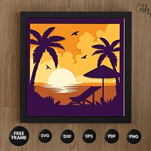 Beach 3D Shadow Box Paper Cut Files, Summer Shadow Box SVG Paper Cuting ...
