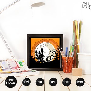 Halloween Moon House Shadow Box 3D SVG File, House Moon Paper Cut Files ...