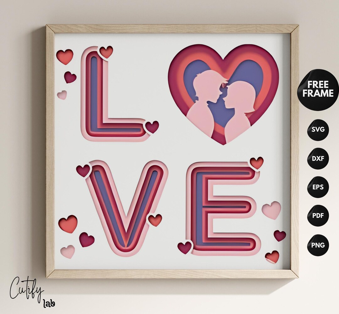 Heart Love Shadow Box SVG Valentines Shadow Box Paper Cutting Files for ...