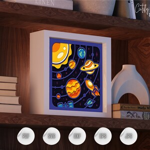 Solar System 3D Shadow Box SVG, Layered Space With Moon and Sun Scene ...