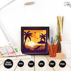 Beach 3D Shadow Box Paper Cut Files, Summer Shadow Box SVG Paper Cuting ...