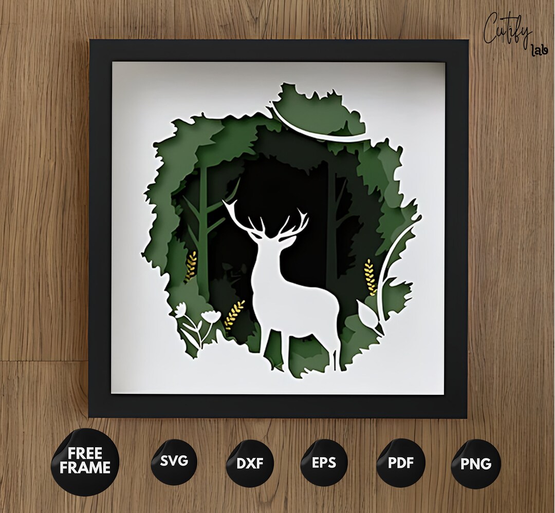 Layered Woodland Animal Scene Deer in the Forest 3D SVG 8x8 Shadow Box ...