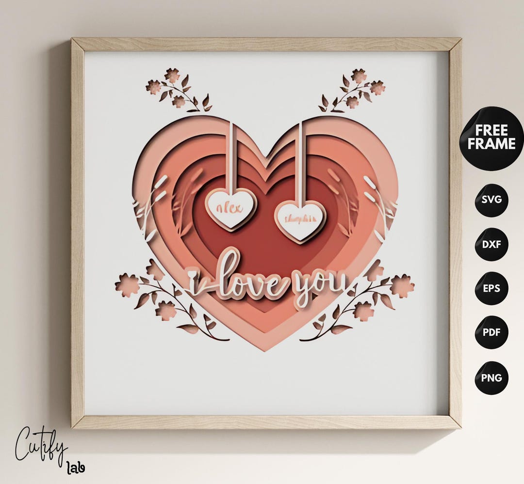 3D Heart of Love Shadow Box With Custom Words, Valentines Day Heart ...