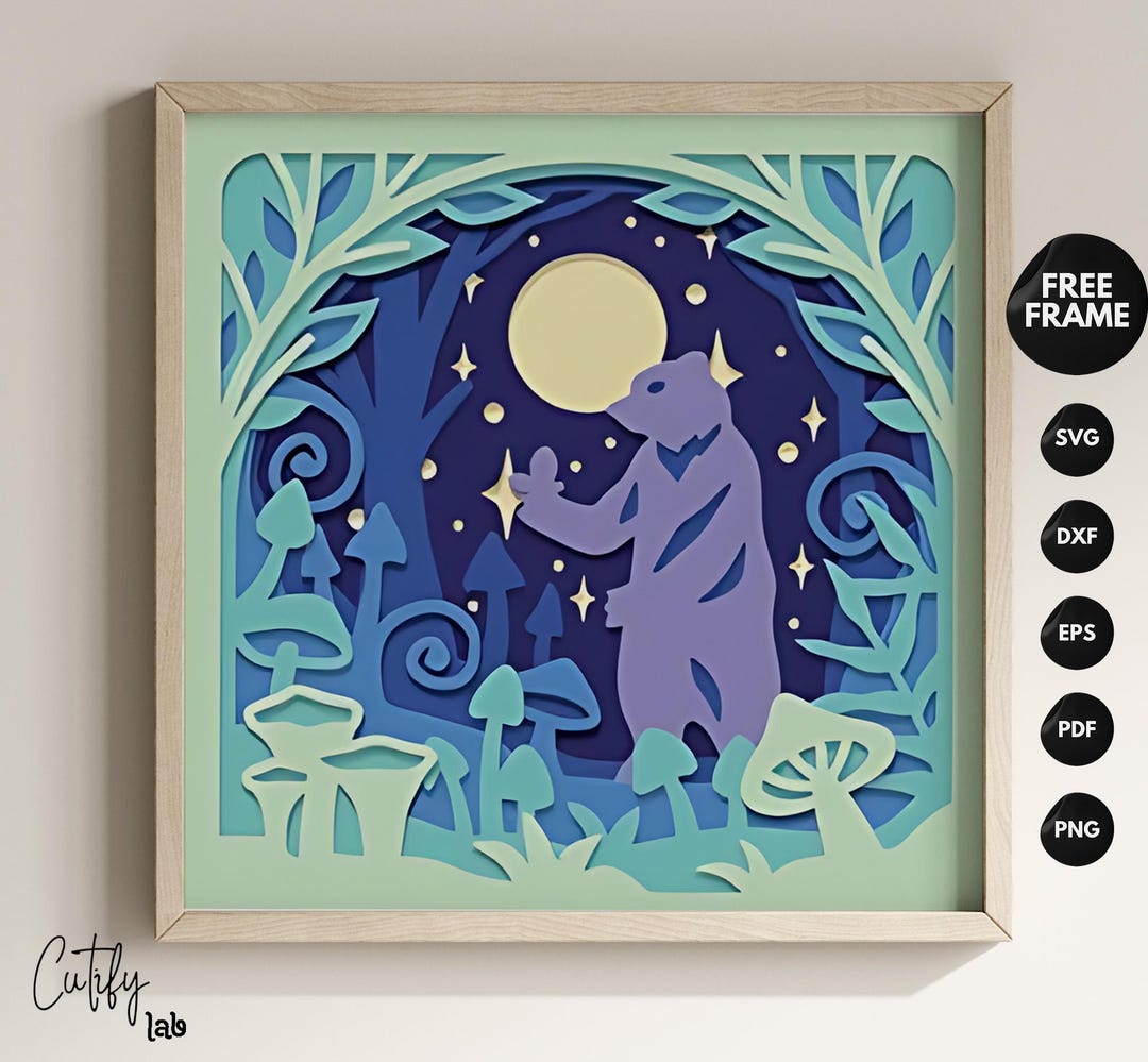 Polar Bear Shadow Box SVG Moon Paper Cut Files Animal Shadow Box SVG ...