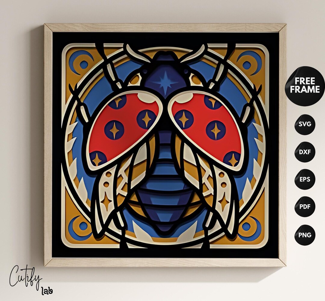 Flying Beetle Shadow Box SVG, Spring Shadow Box Nature Paper Cut 3D Bug ...