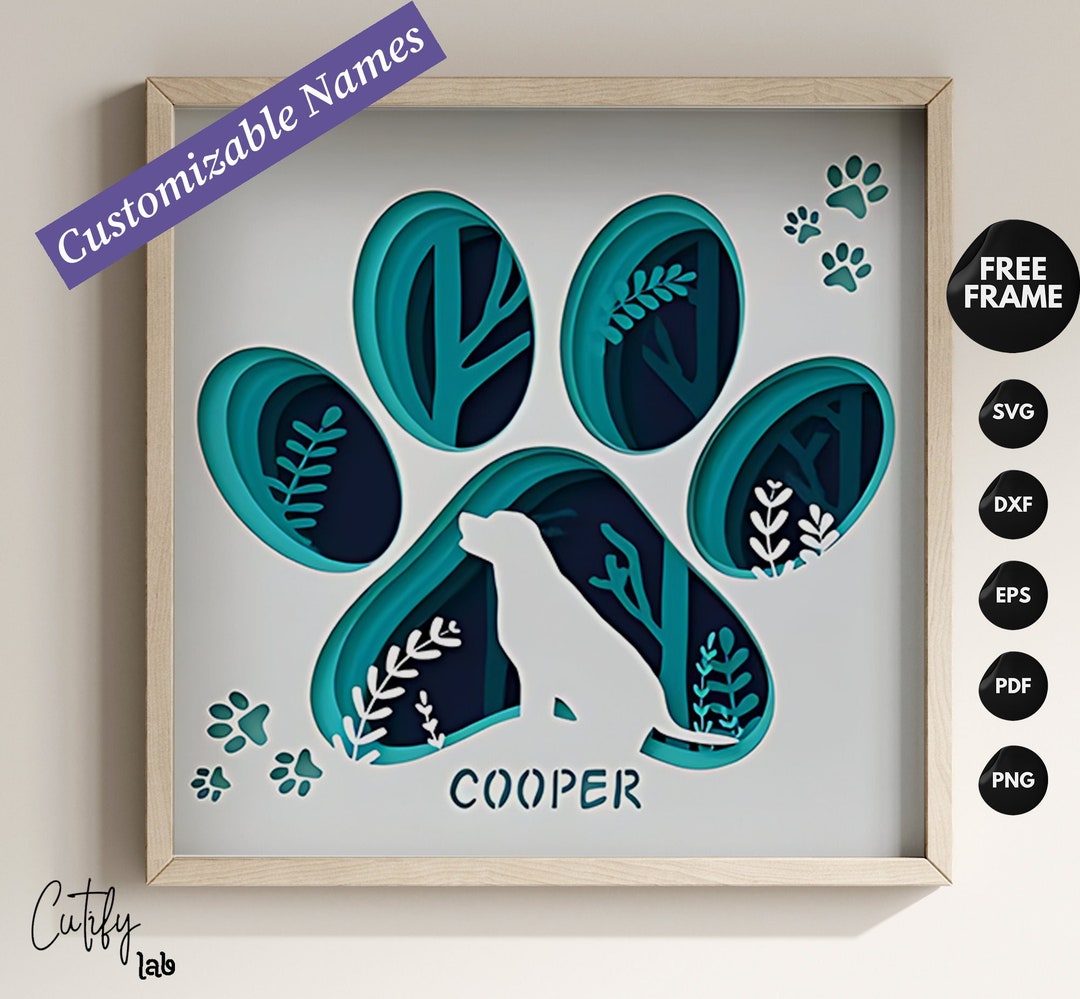 3D Dog Paw Shadow Box With Custom Name, Layered Paper Art, Files for ...