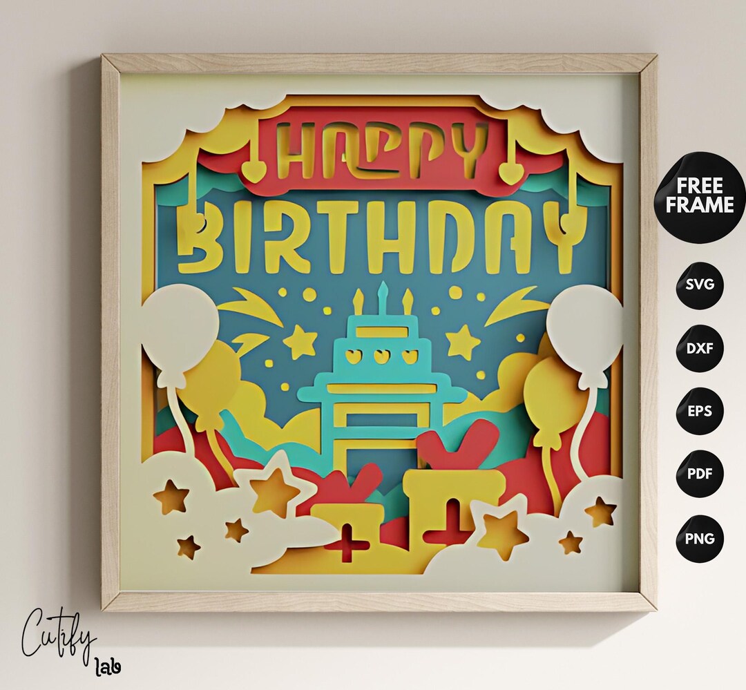 3D Happy Birthday Shadow Box SVG, Layered Paper Cut Birthday Decor ...