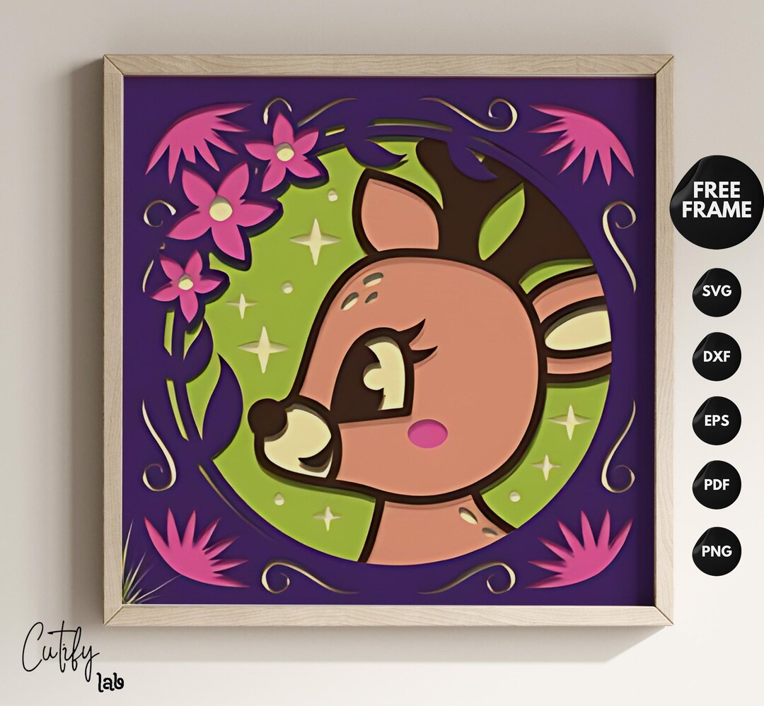3D Deer Shadow Box SVG Spring Shadow Box Flower Paper Cut 3D Spring ...