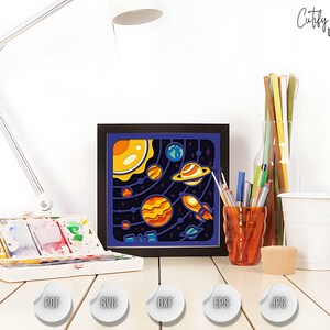 Solar System 3D Shadow Box SVG, Layered Space With Moon and Sun Scene ...