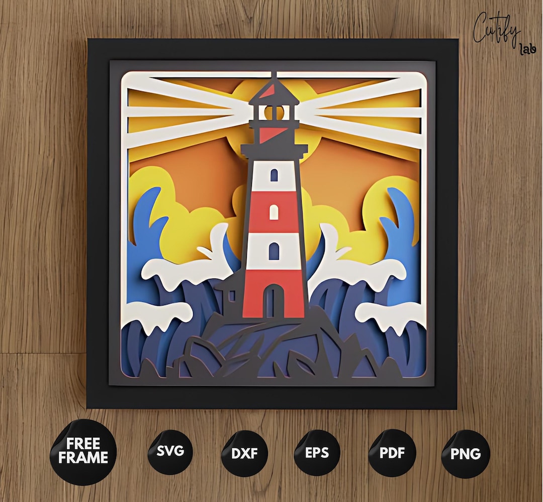 3D Lighthouse Shadow Box SVG, Coastal Beacon Layered Papercut, Nautical ...
