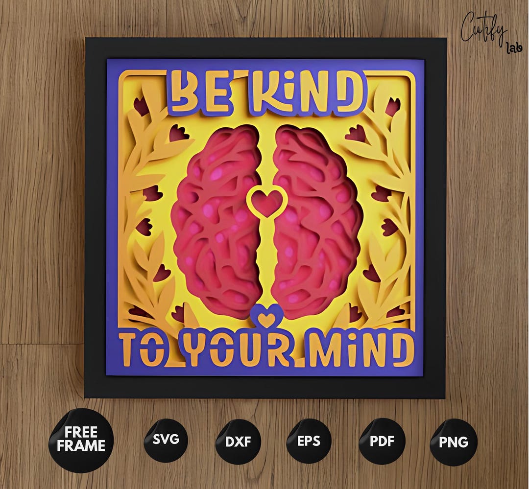 3D Mental Health Shadow Box SVG, Be Kind to Your Mind, Layered Brain ...
