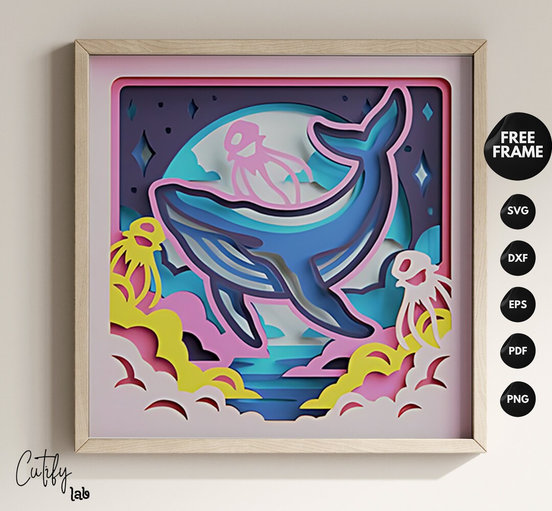 Ocean Wave Whale Shadow Box, Sea Svg, 3D Sea Wave Svg, Beach Shadow Box ...