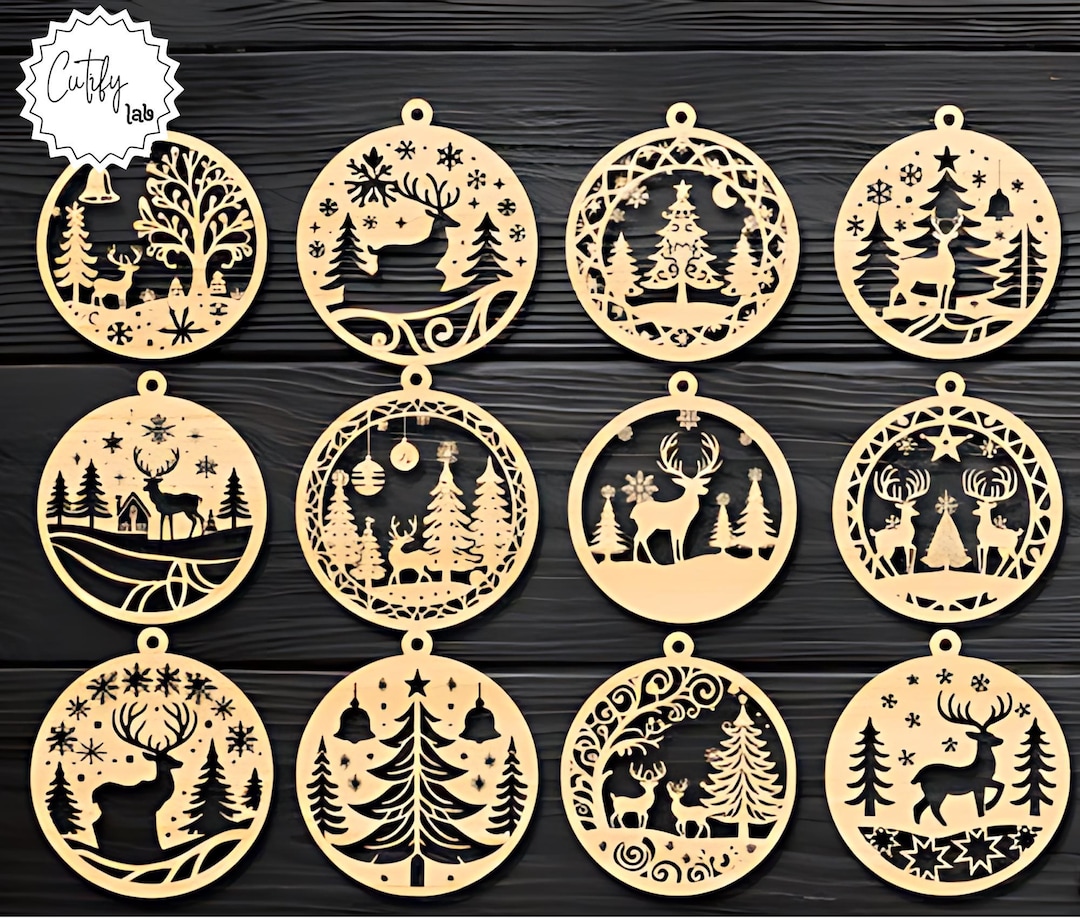 Fichiers de découpe laser Svg boules de Noël, décorations d'arbre suspendues Svg pour arbre de ...