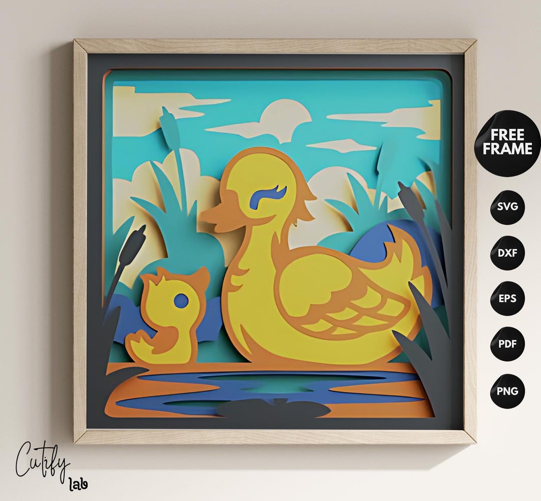 Duck Mom and Baby 3D Shadow Box SVG, Mother Day SVG, Cute Duckling ...
