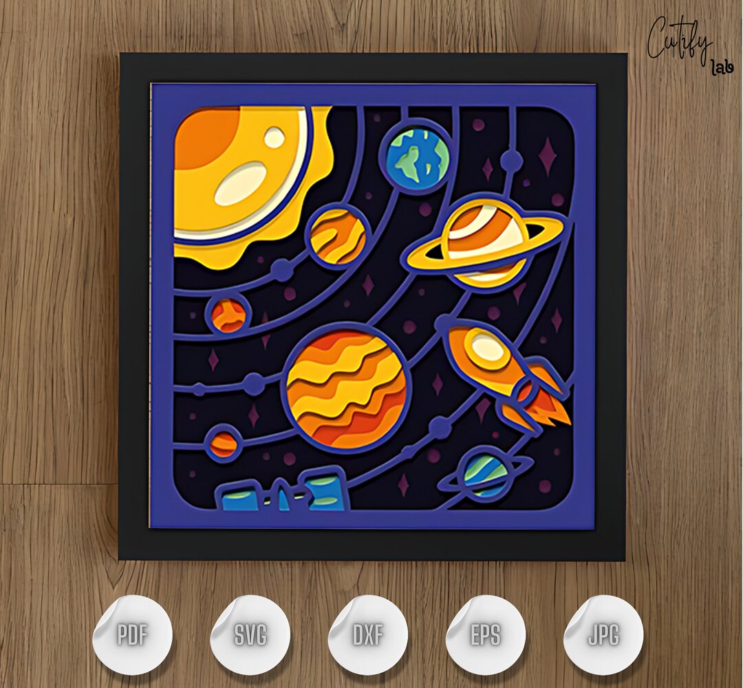 Solar System 3D Shadow Box SVG, Layered Space With Moon and Sun Scene ...