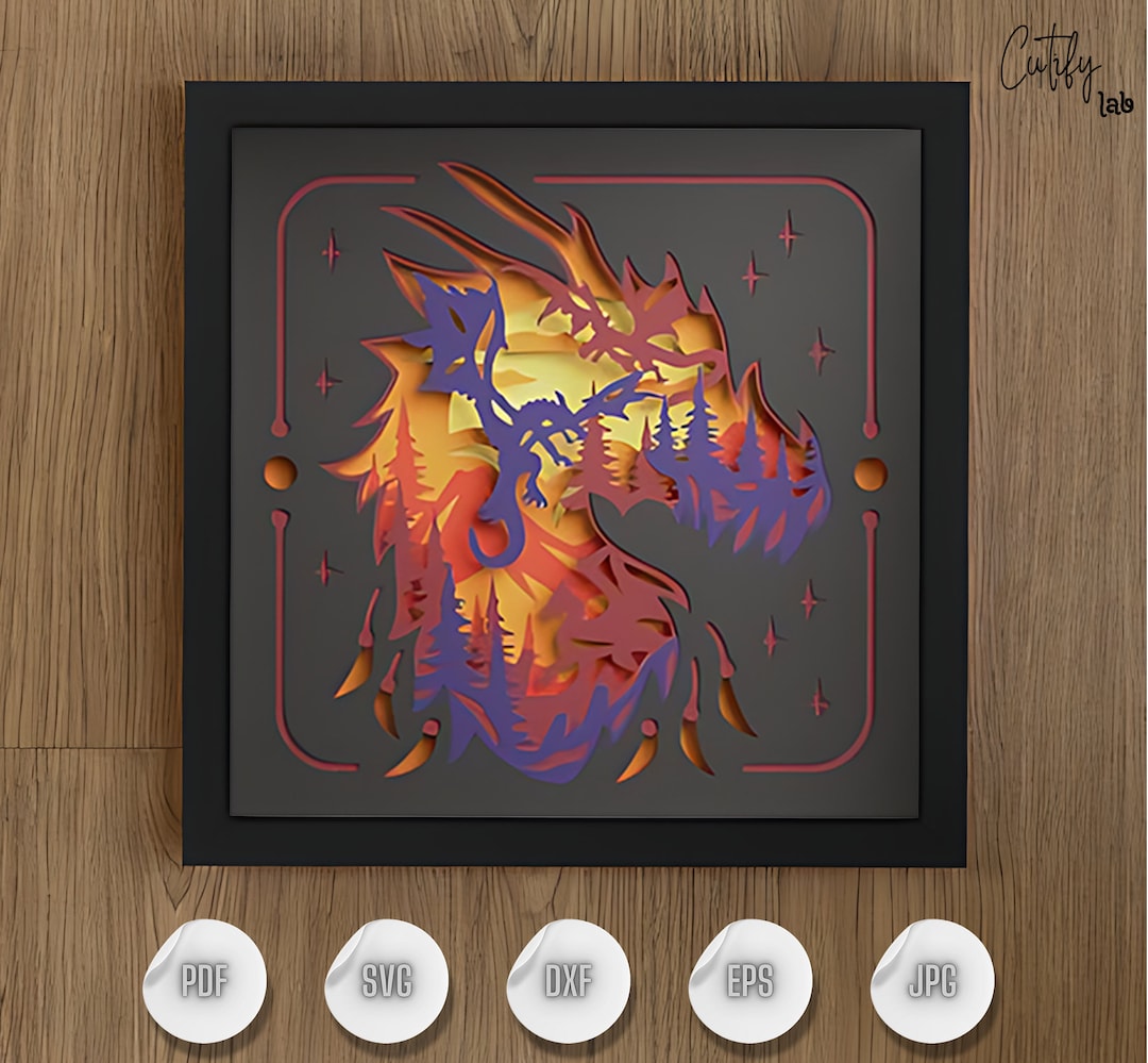 Dragon 3D Shadow Box, Castle 3D, Forest 3D Svg, Fire Light Box, Layered ...