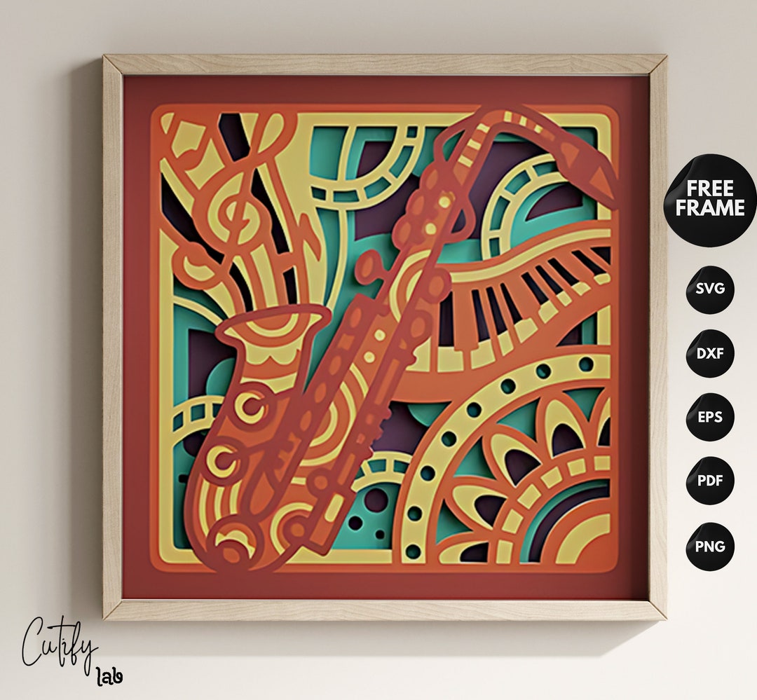 Saxophone 3D SVG 8x8 Shadow Box, Saxo Svg, Musical Instrument Paper Cut ...