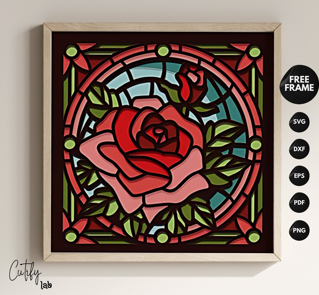 Stained Glass Rose SVG Shadow Box Template, Layered Cardstock Paper ...
