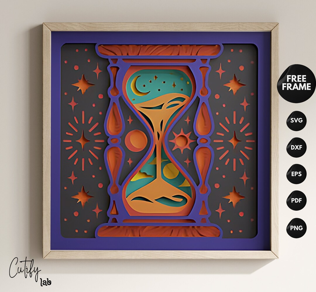 Hourglass 3D Shadow Box SVG, Layered Time and Space Scene, DIY Paper ...
