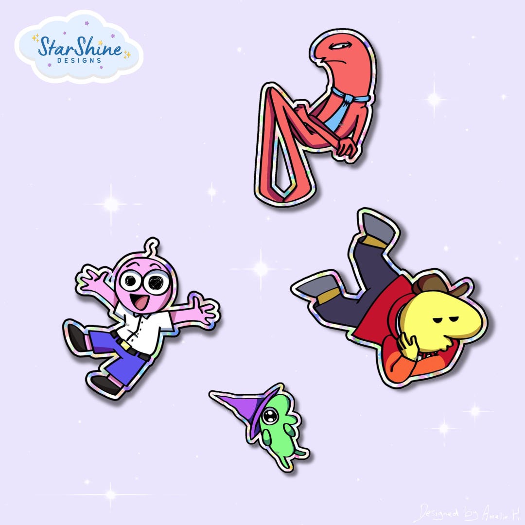 Smiling Friends Glitter Stickers Pim, Charlie, Alan, Glep - Etsy