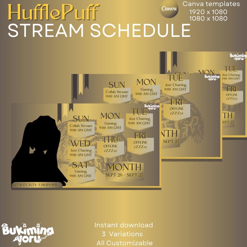 Hufflepuff Stream Schedule Template Gold Fantasy Halloween Harry Potter ...