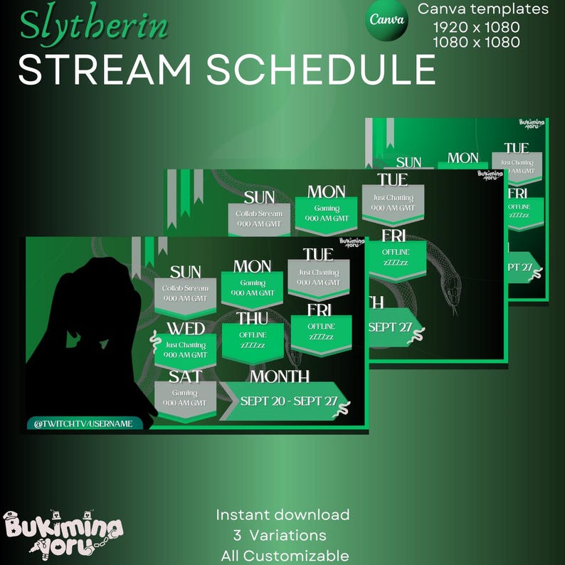 Slytherin Stream Schedule Template | Green Gothic Simple Halloween ...