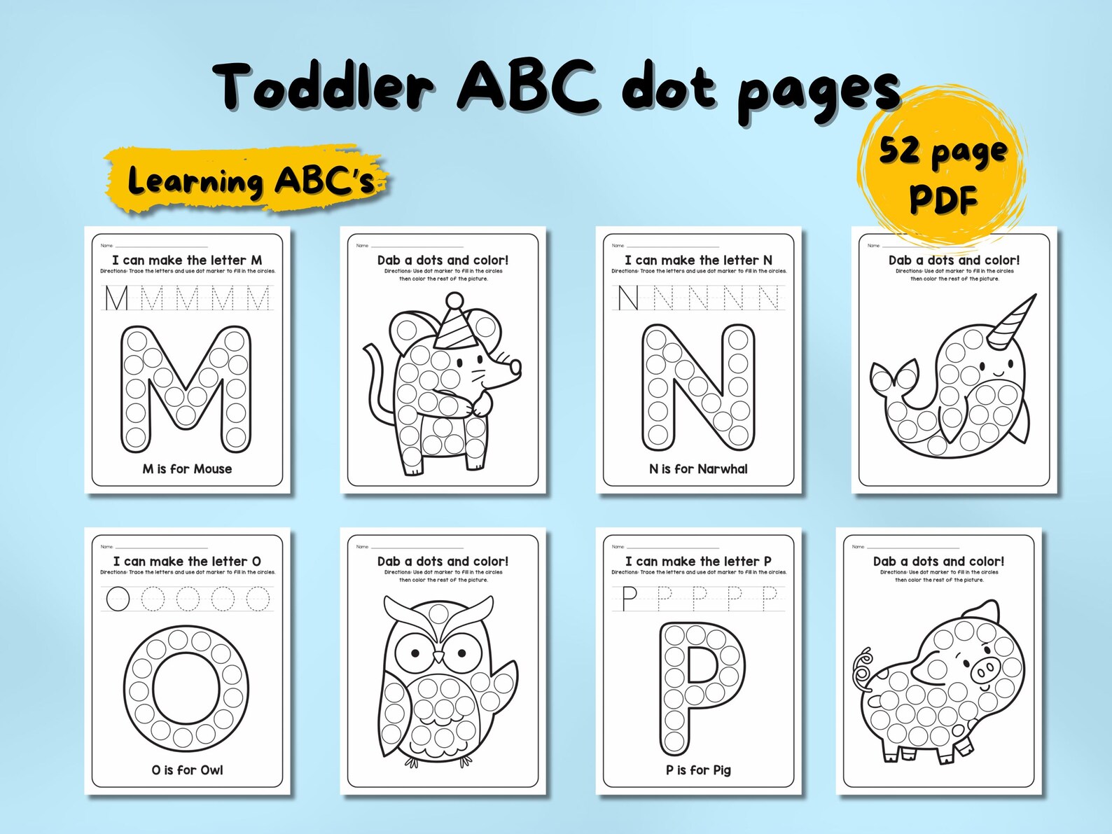 ABC Dot Pages, Dot Paint Animails, ABC Coloring Pages, Animal Letters ...