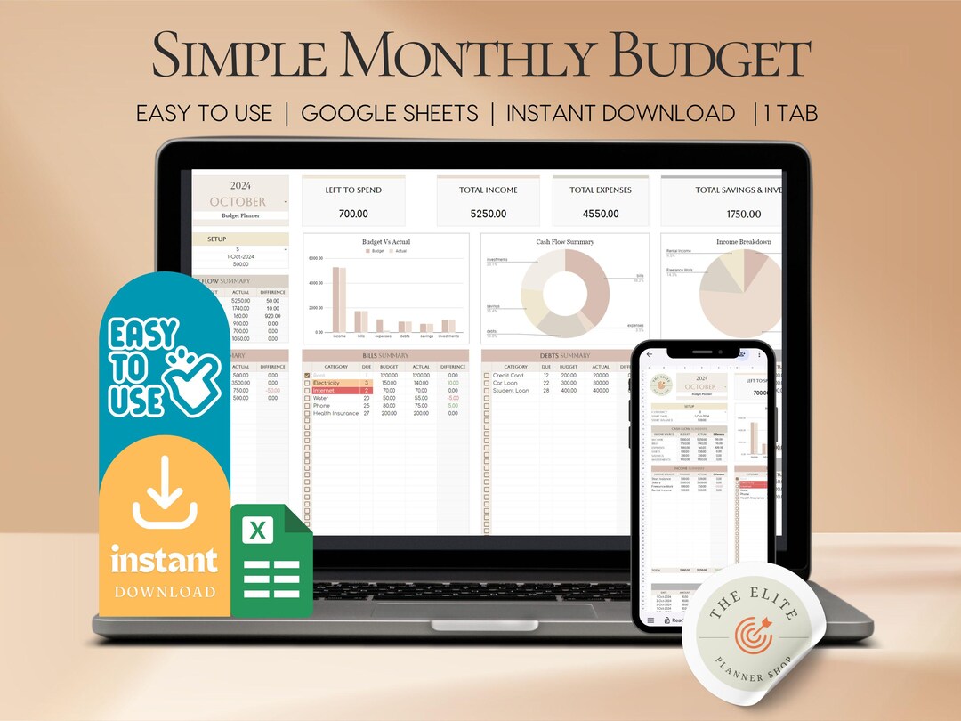 Simple Monthly Budget Planner | Google Sheets Template | Digital Budget ...
